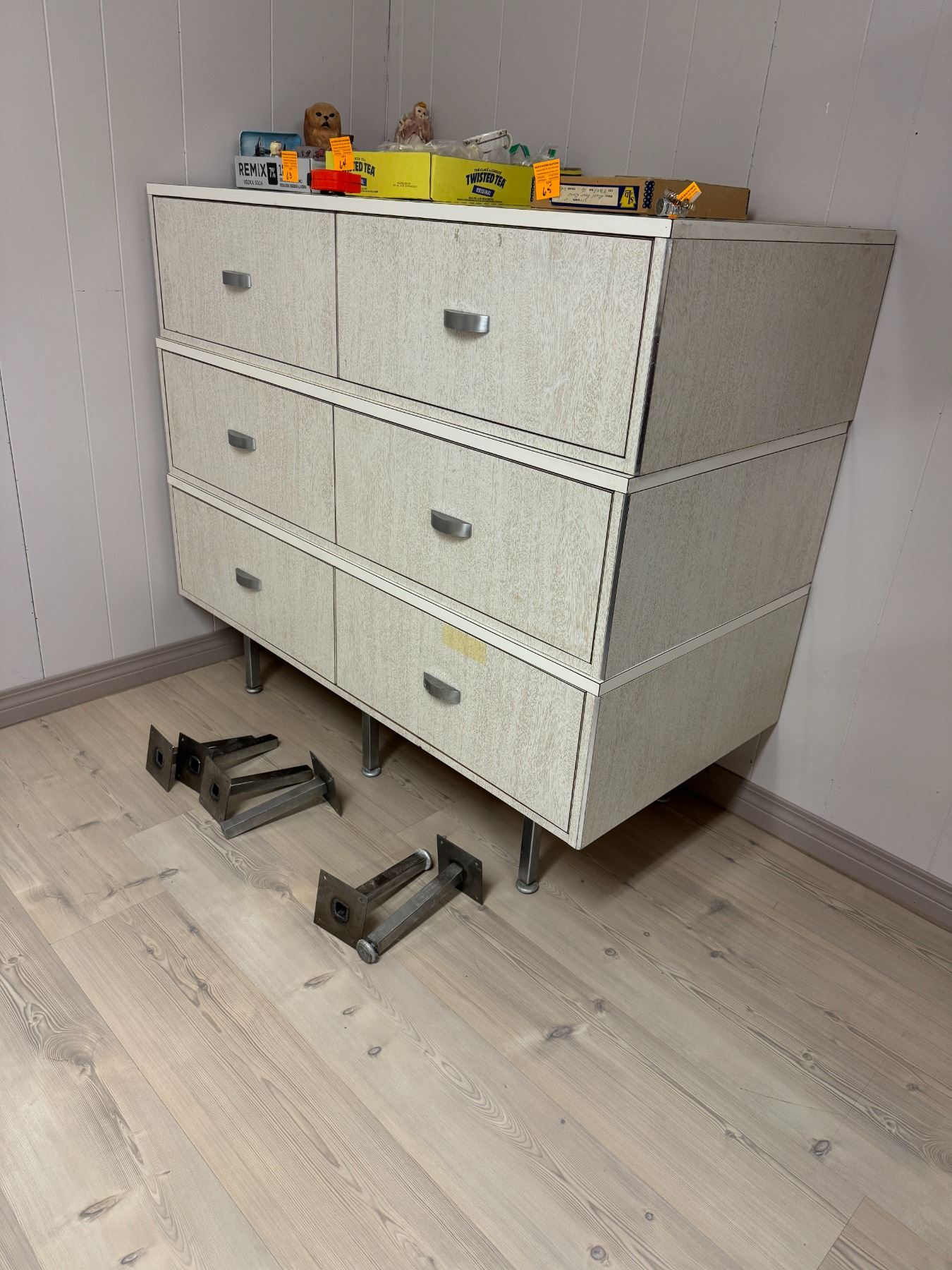 Stack and cabinets three piece measures 4' x 23 1/2" each section is 11 ...