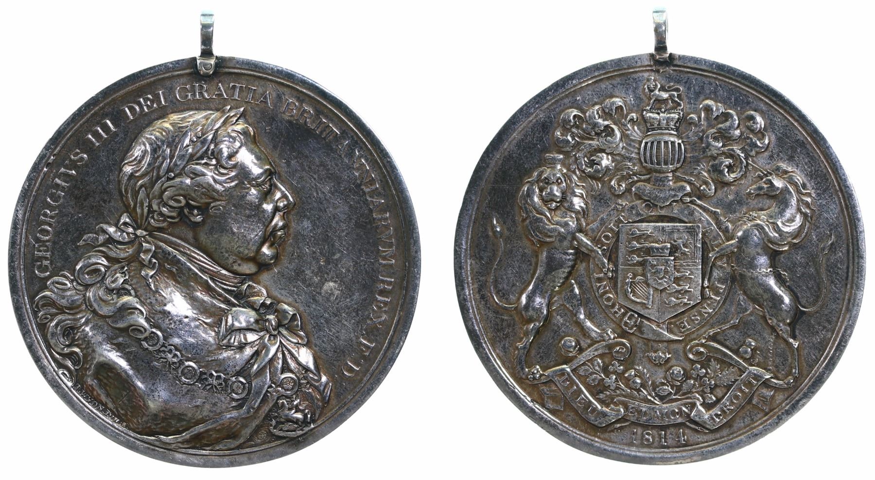 North American “Indian Chiefs” Medal 1814, George III Large Silver ...