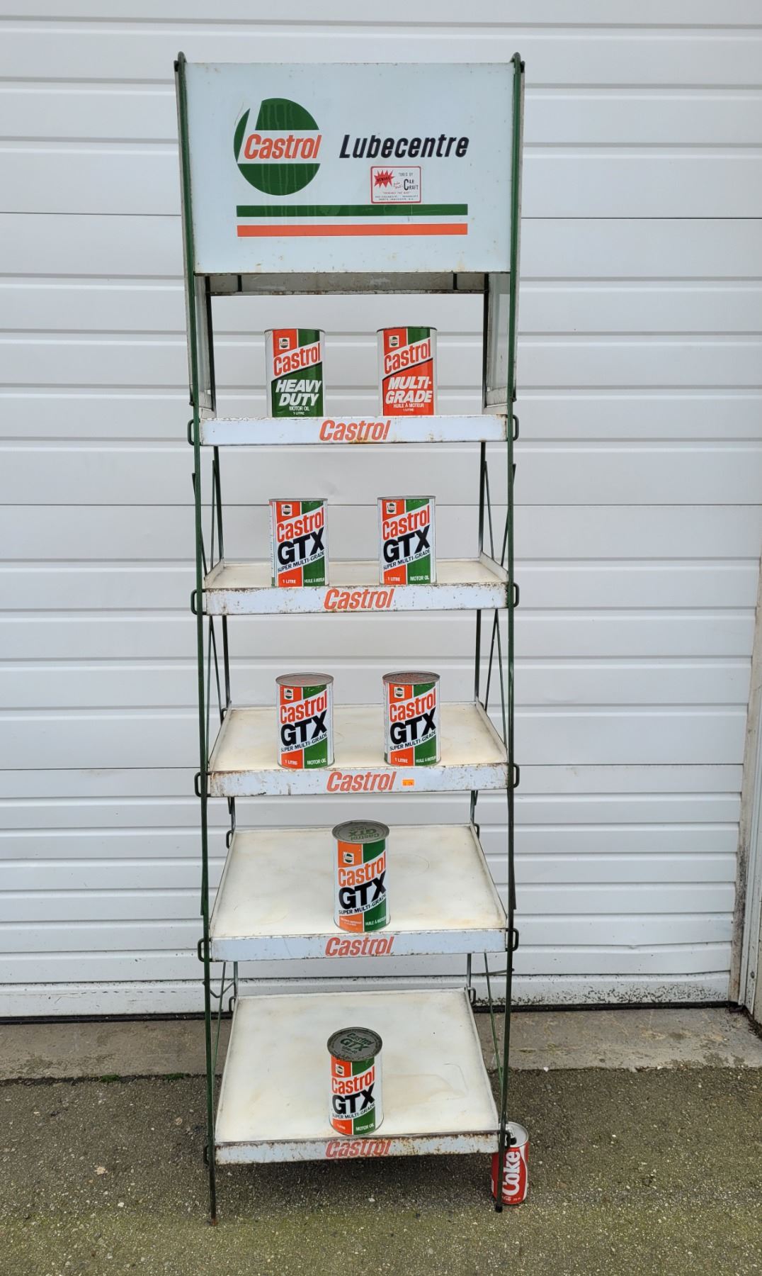 Rare Vintage Castrol Oil Gas Station Tin Display Rack Includes Full Oil ...