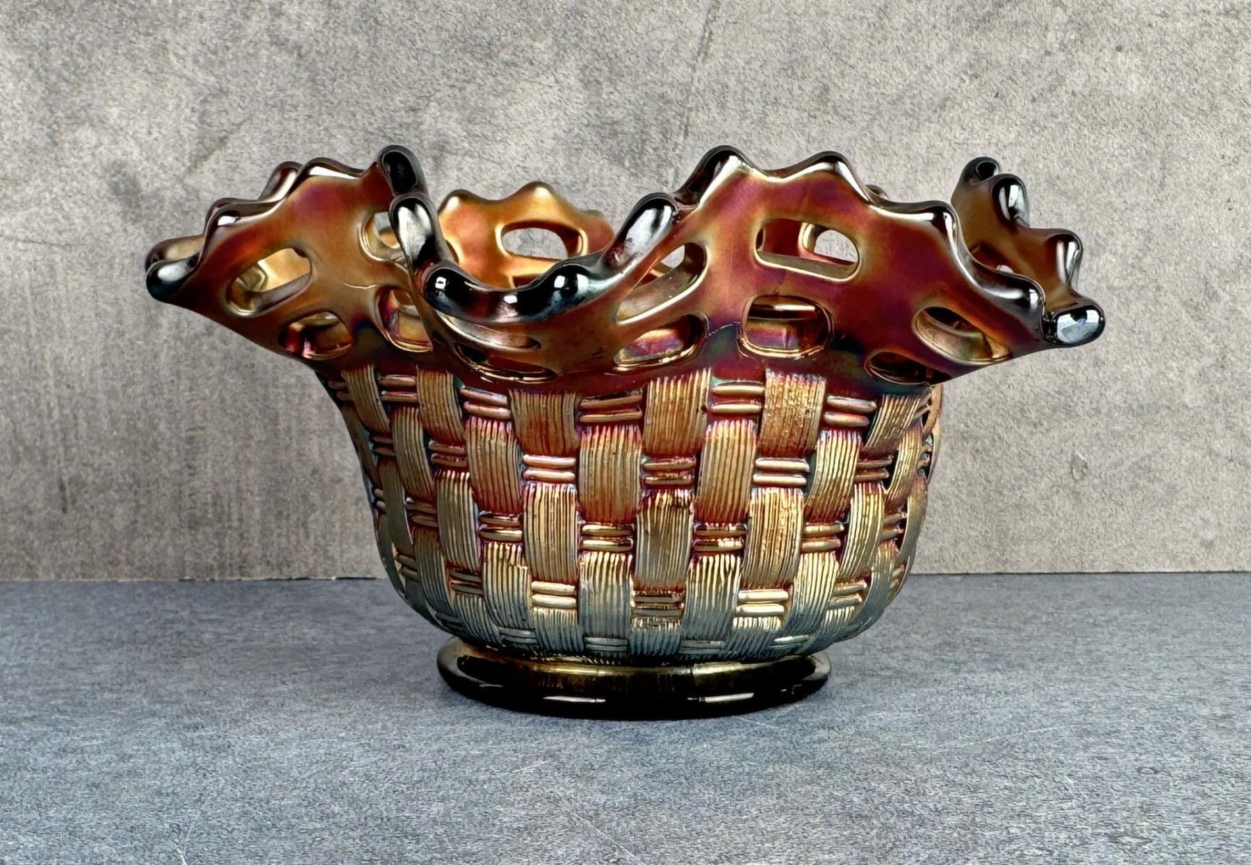 Carnival Glass Basket Weave Bowl