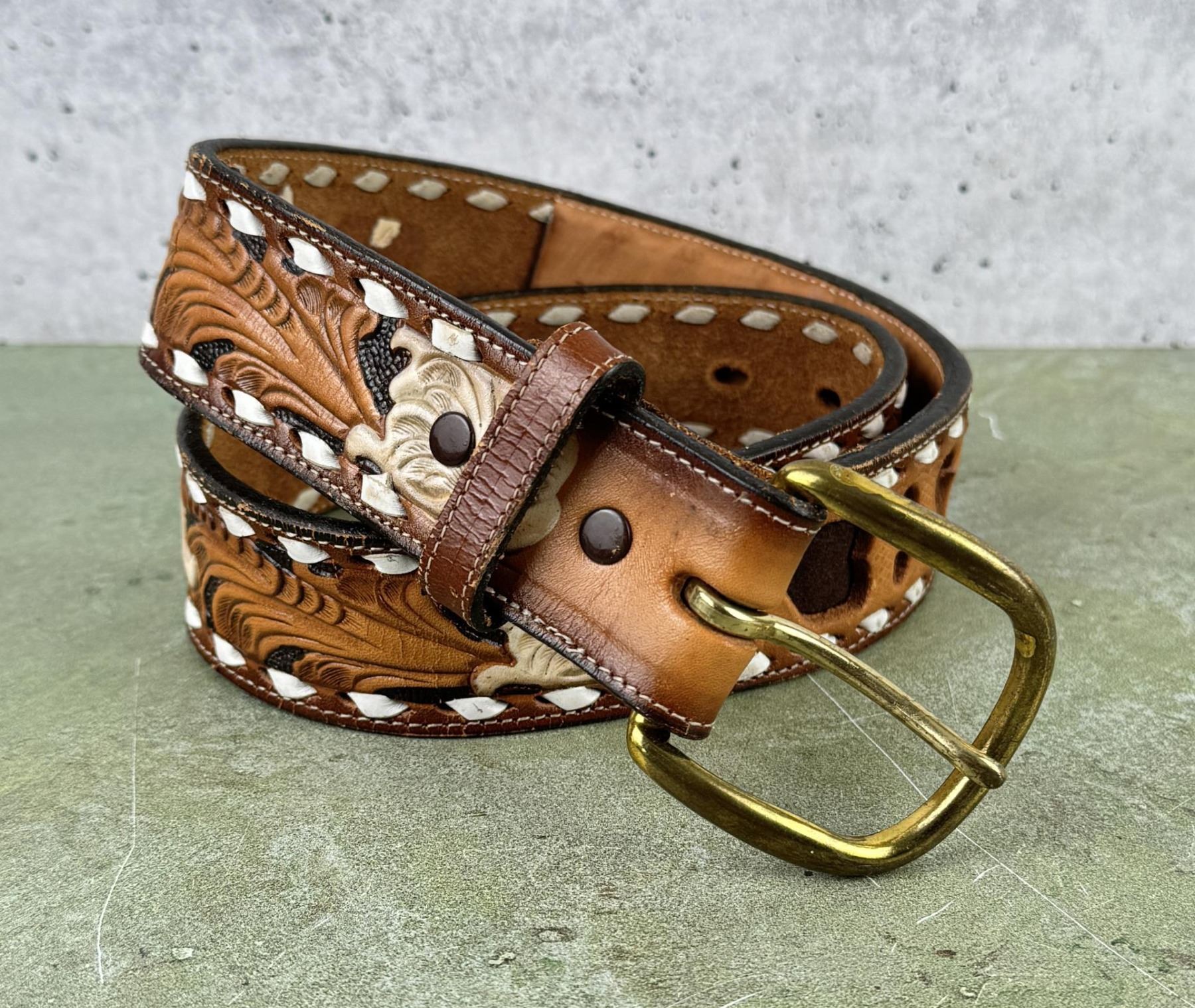 Vintage Tony Lama Tooled Leather Cowboy Belt