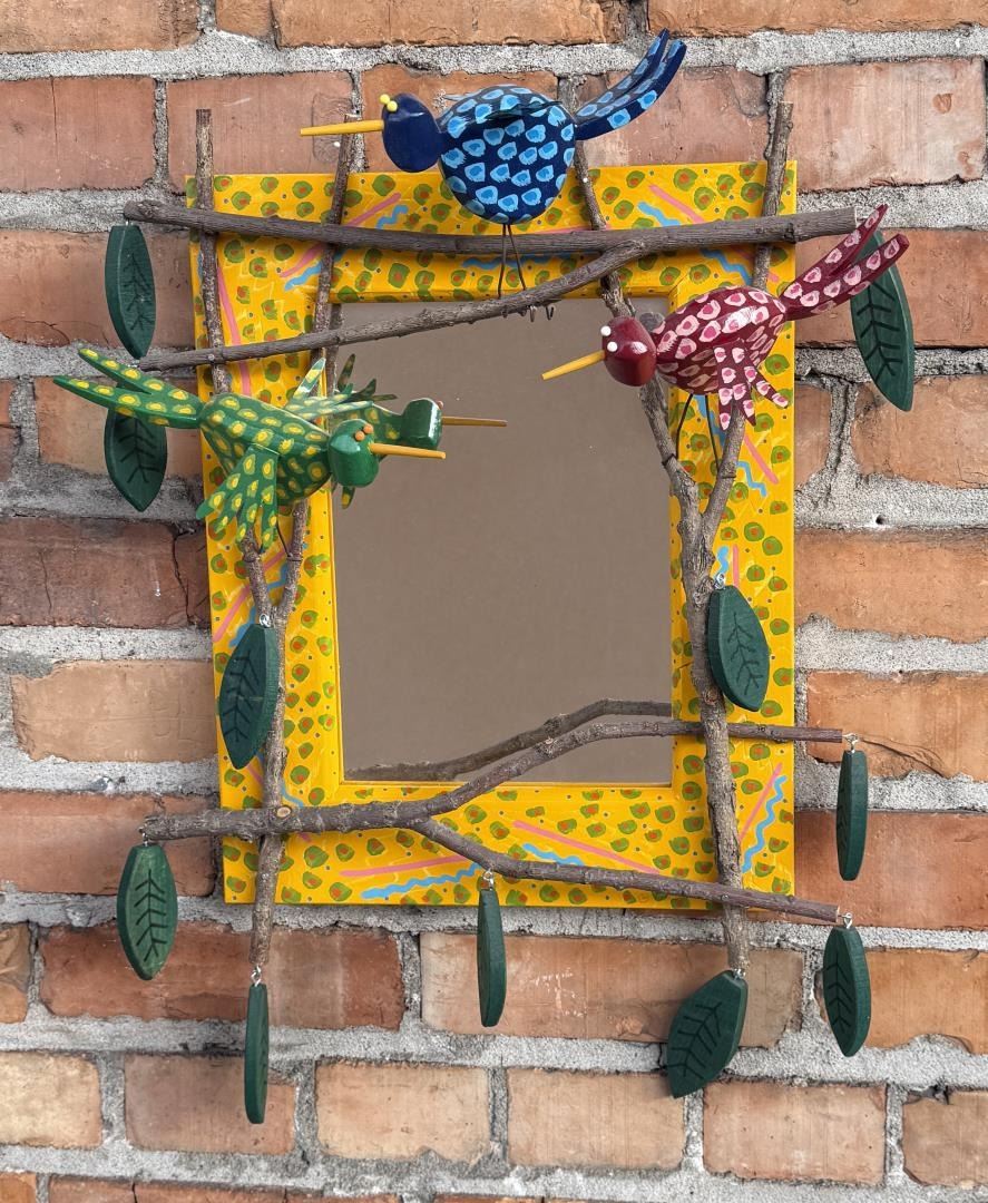 Craig Carey Carved Wood Bird Mirror