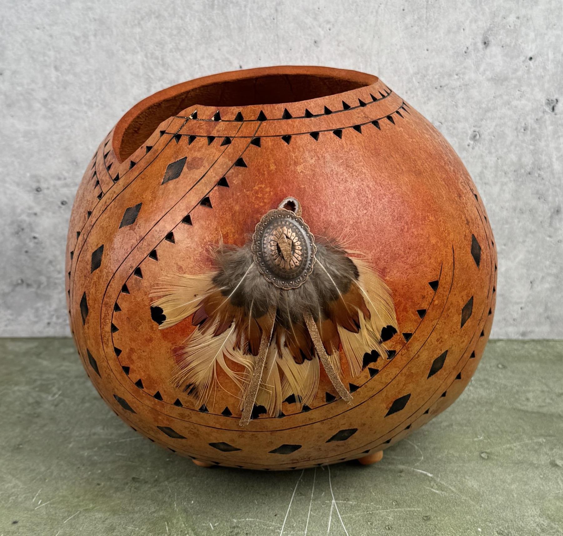 Native American Indian Carved Painted Gourd
