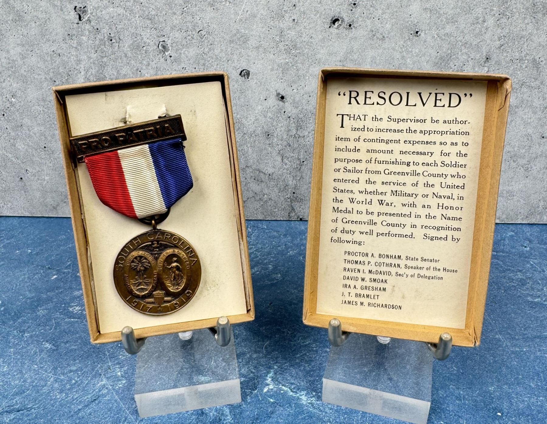 WWI WW1 Greenville South Carolina Medal