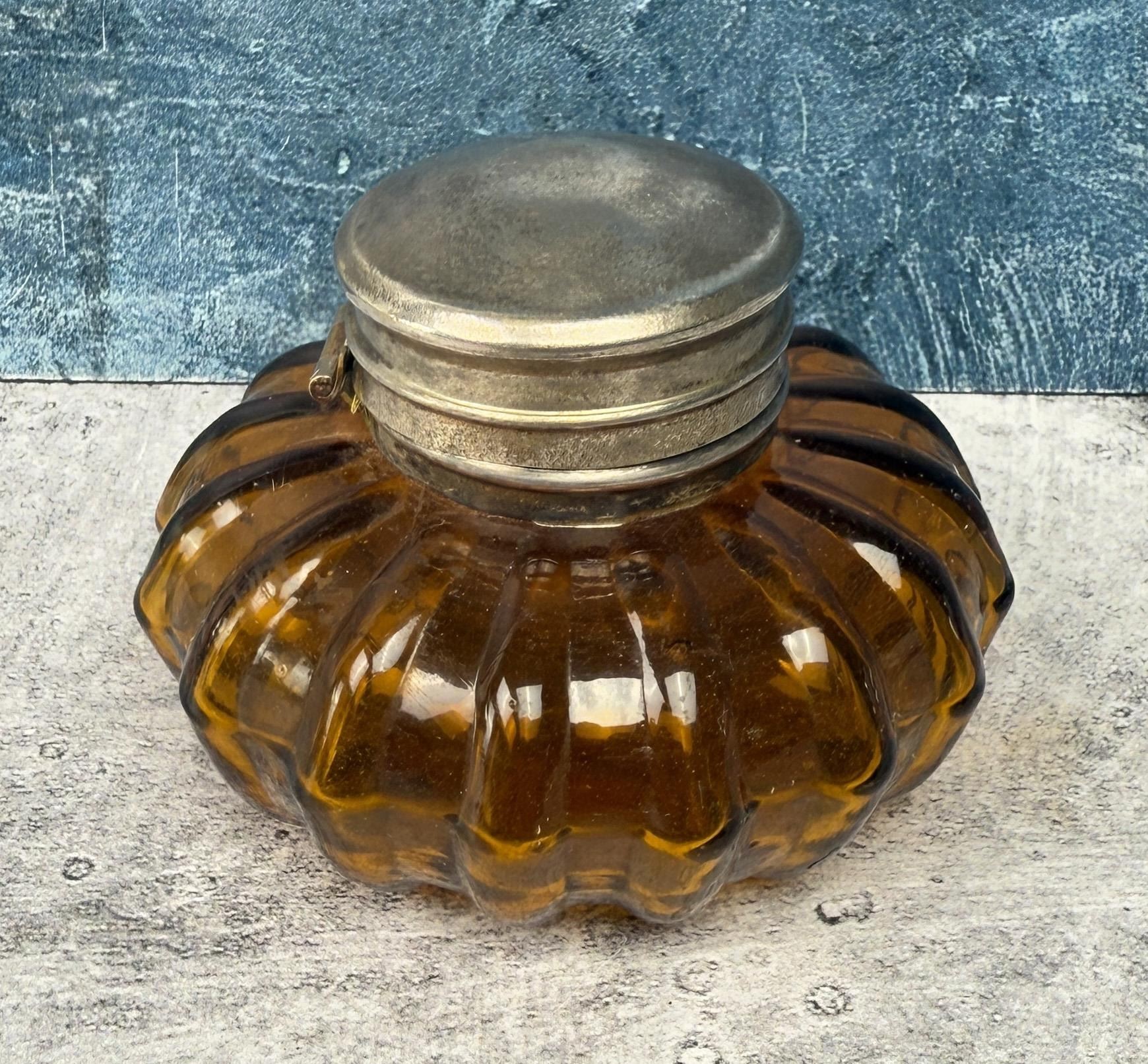 Antique Amber Glass Inkwell