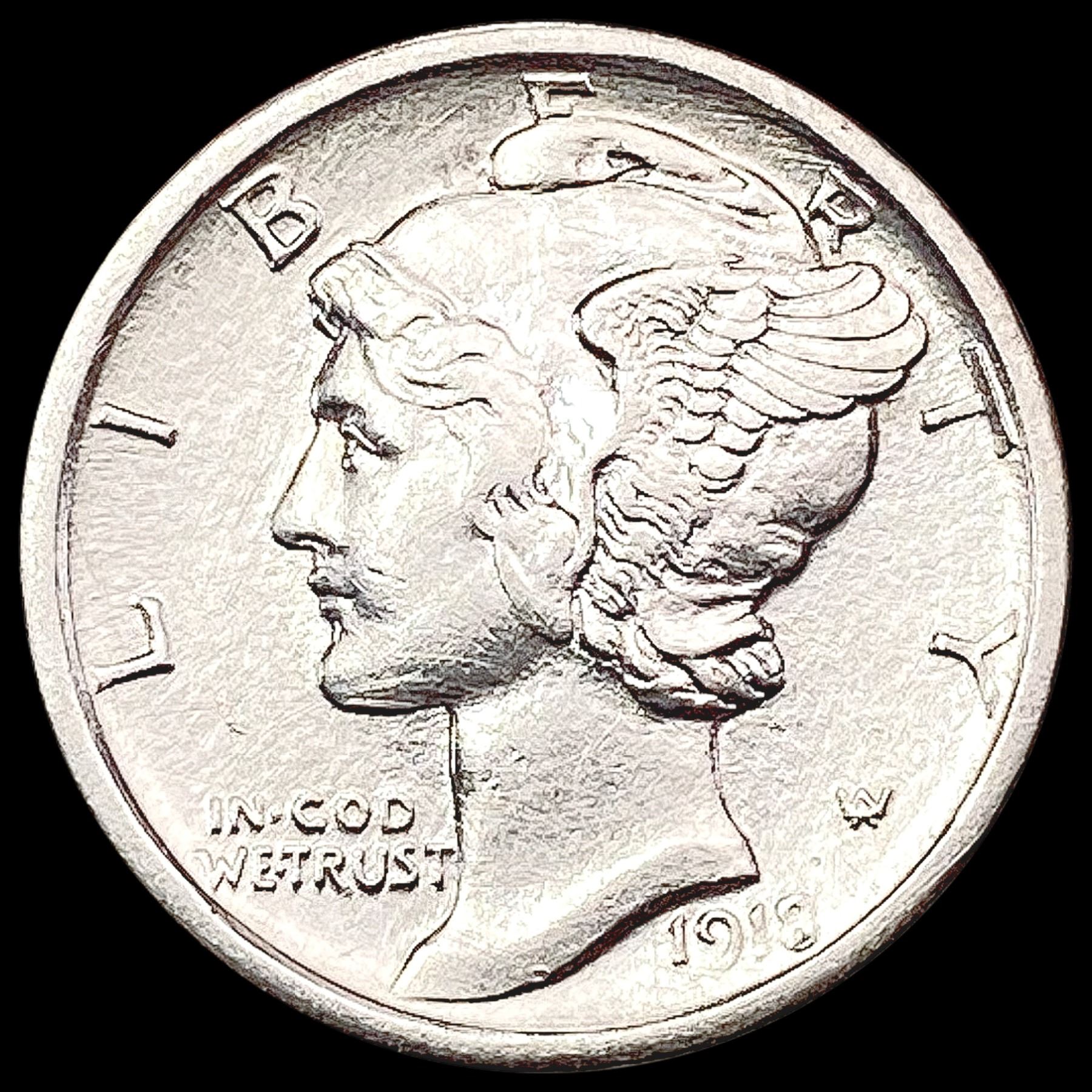 1918-S RED Mercury Dime CHOICE AU