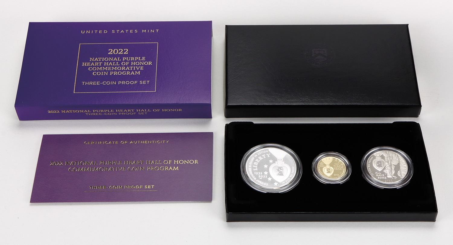 2022, National Purple Heart Hall Of Honor, Gold & Silver Proof, Three ...