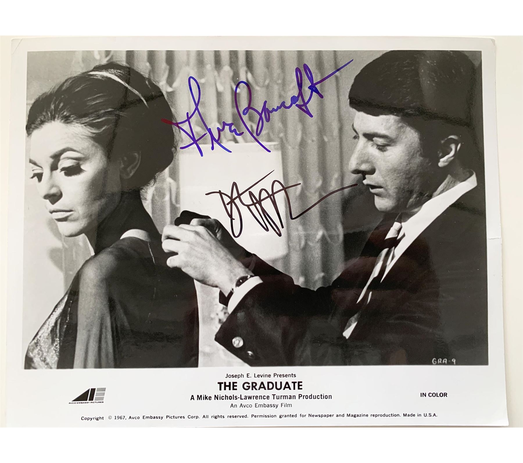The Graduate 1967 Anne Bancroft and Dustin Hoffman signed movie photo