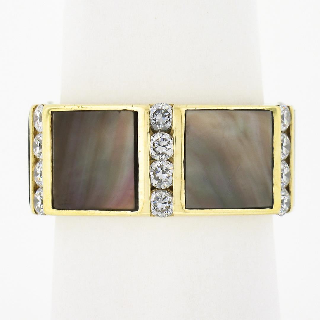 Vintage Gemlok 18K Gold Diamond Inlaid Black Mother of Pearl Eternity ...