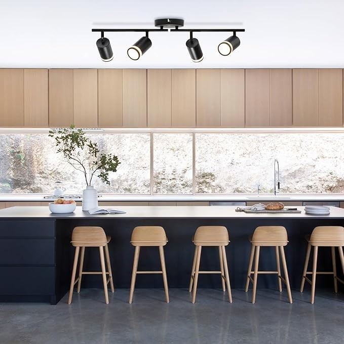 Ketom 4-Light Track Lighting - Black 4 Way Ceiling Spot Lighting With ...