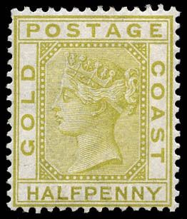 Gold Coast, 1883, Queen Victoria, ½d olive yellow, Crown CA watermark