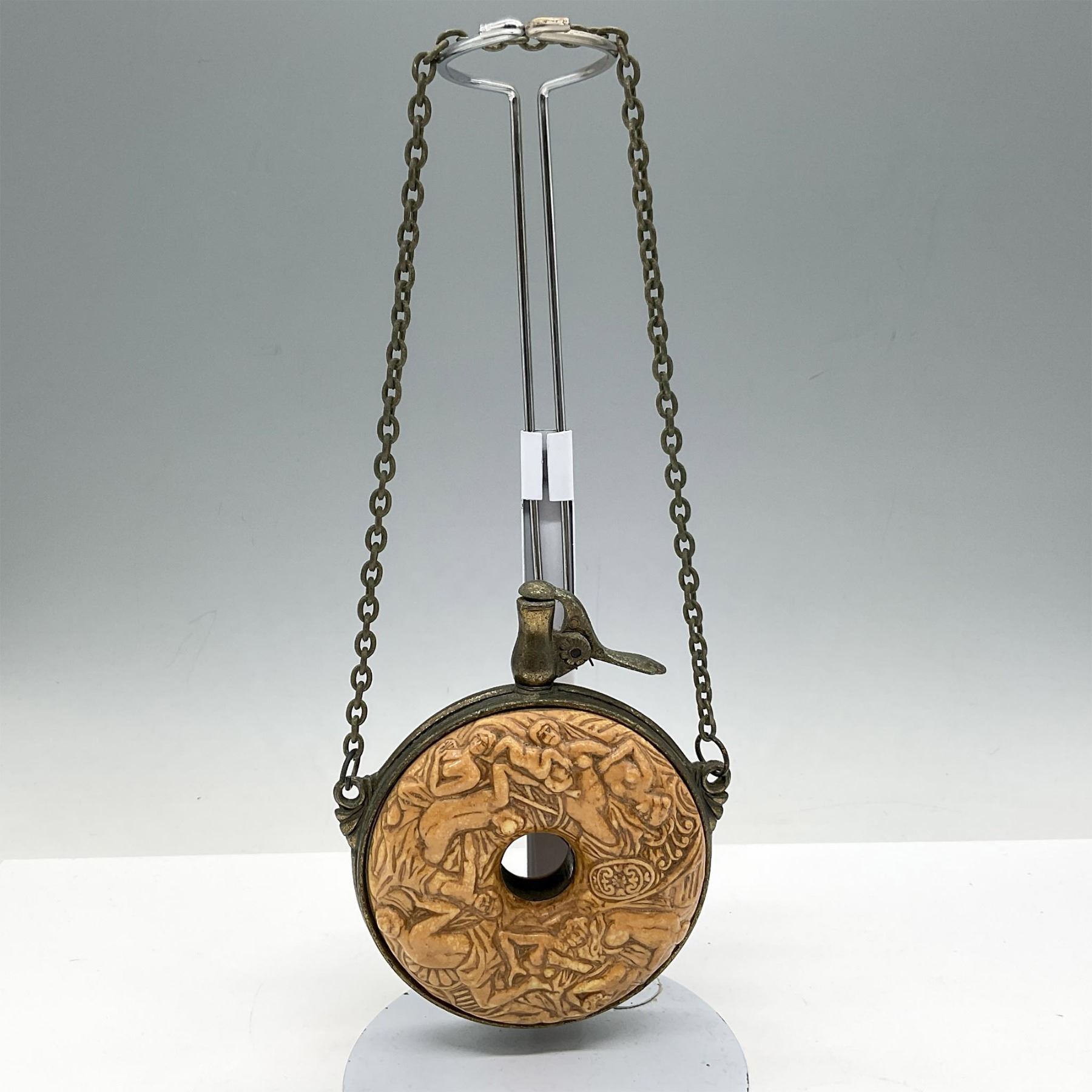 Vintage German Brass Powder Flask on Chain