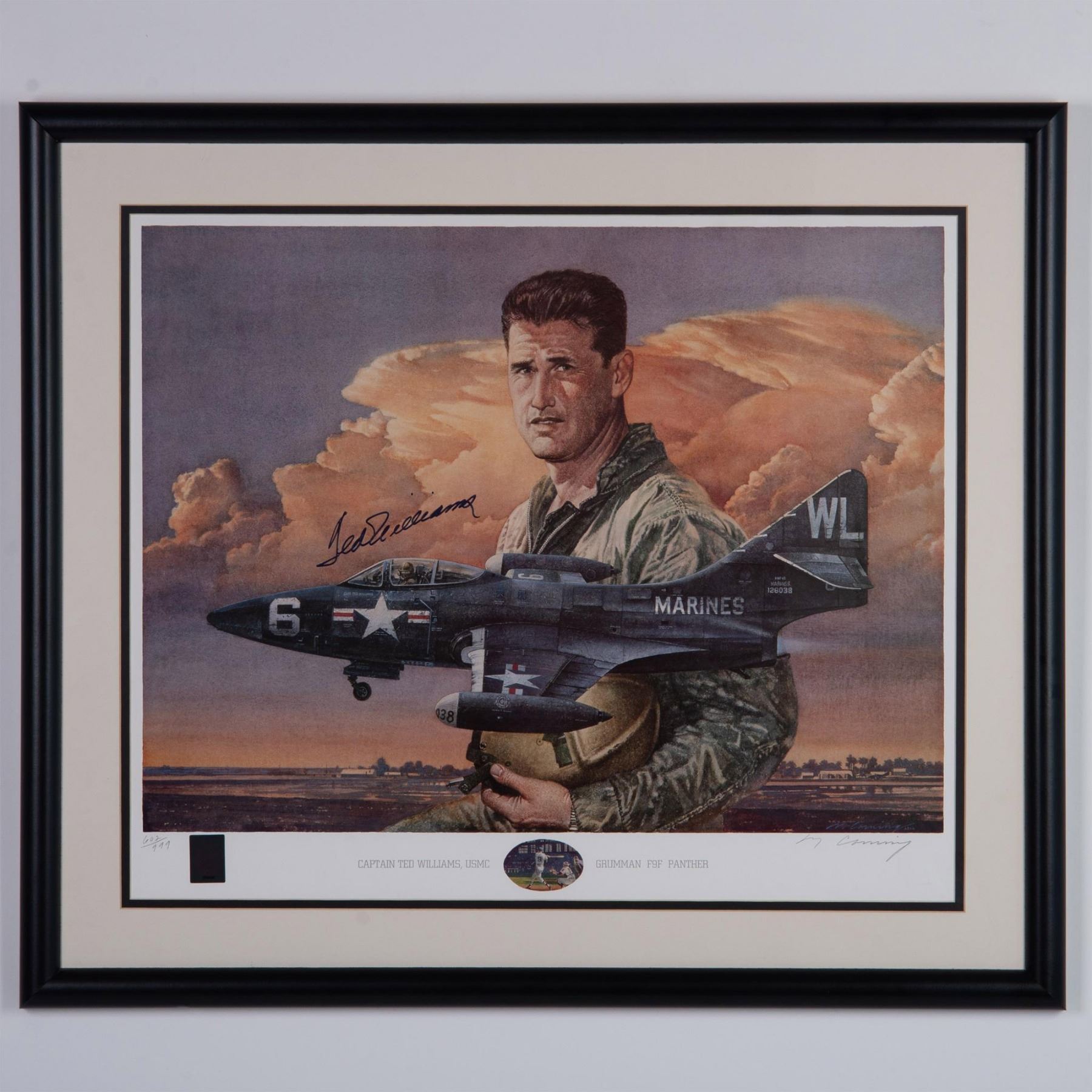 Ted Williams Autographed Lithograph, Captain Williams USMC