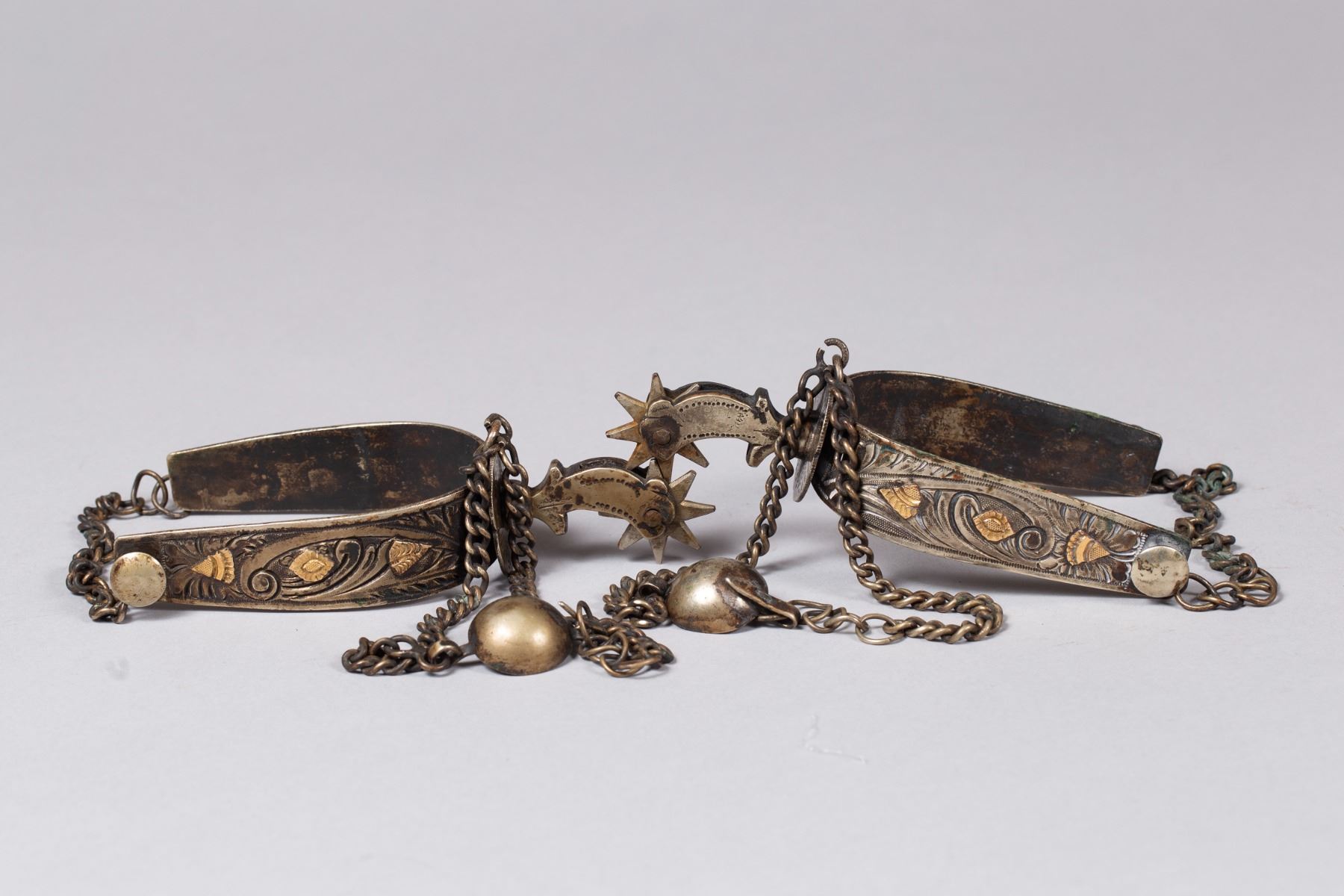 Rare Solid Silver and 14 kt Gold South American Spurs