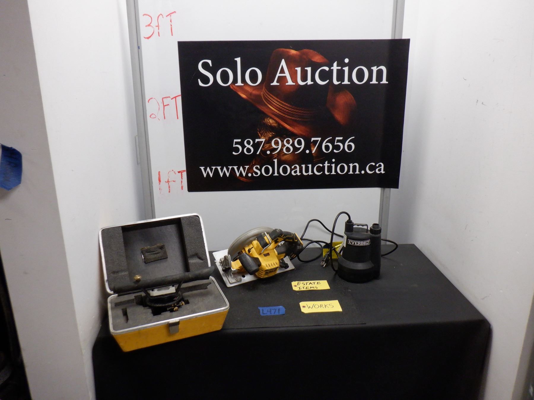 Tri-pod survey equipment by Berger Instruments, DeWalt circular saw ...