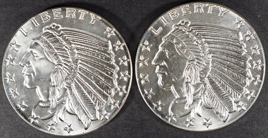 (2) 1 OZ .999 SILVER INDIAN DESIGN ROUNDS