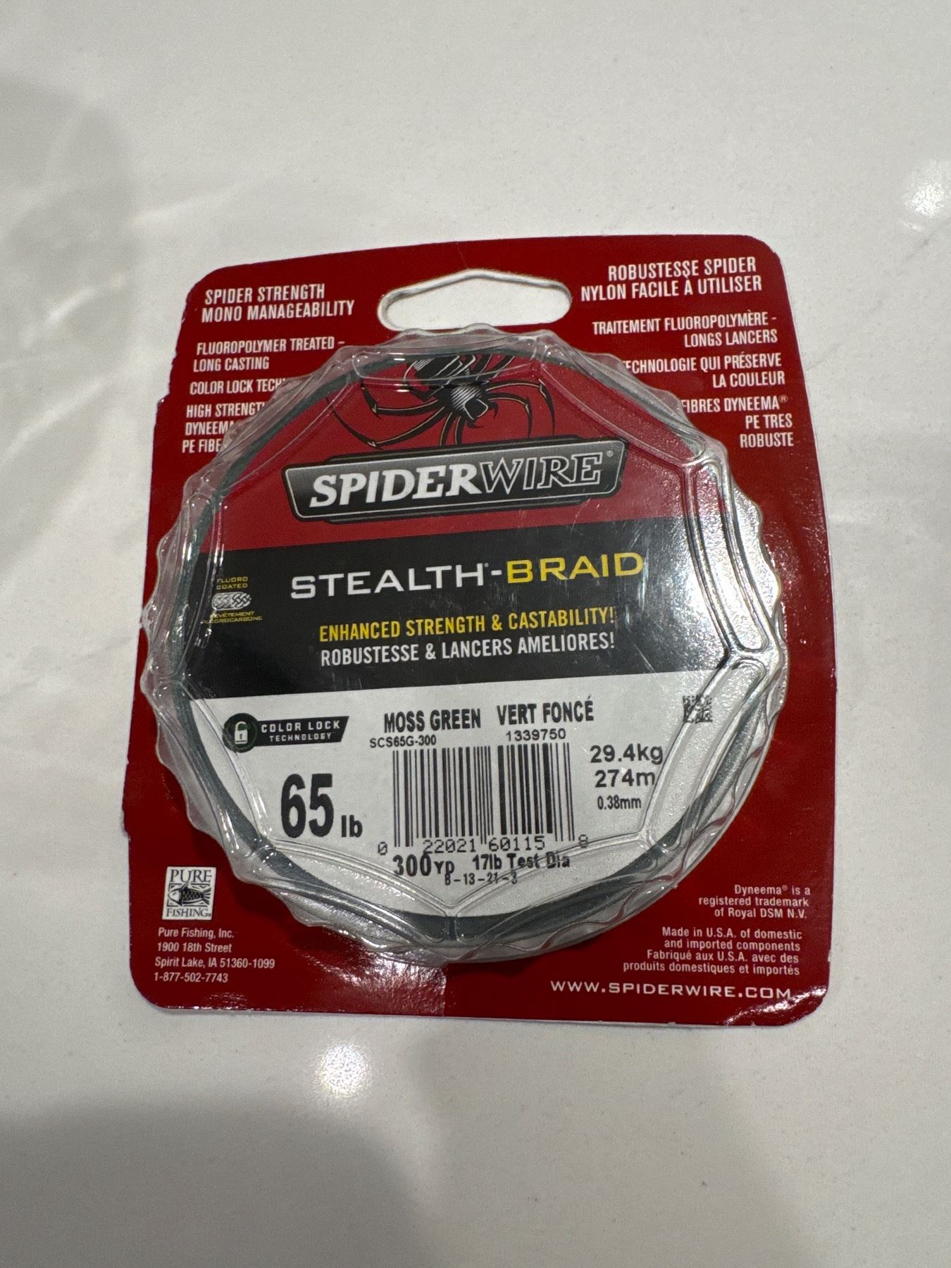 Spider wire stealth braid 65 pound moss green