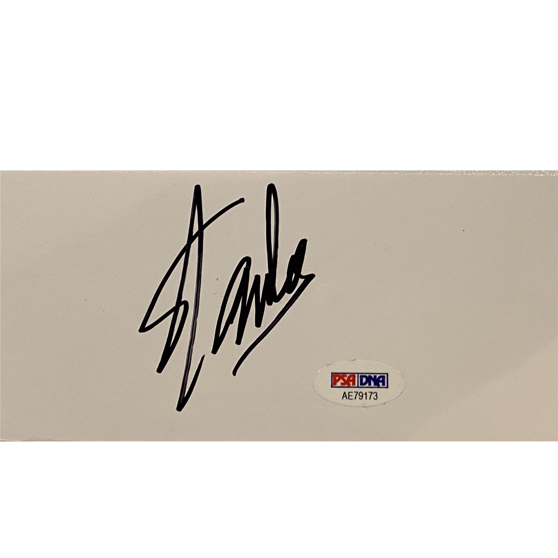 Comic legend Stan Lee original signature and cartoon photo. PSA / DNA