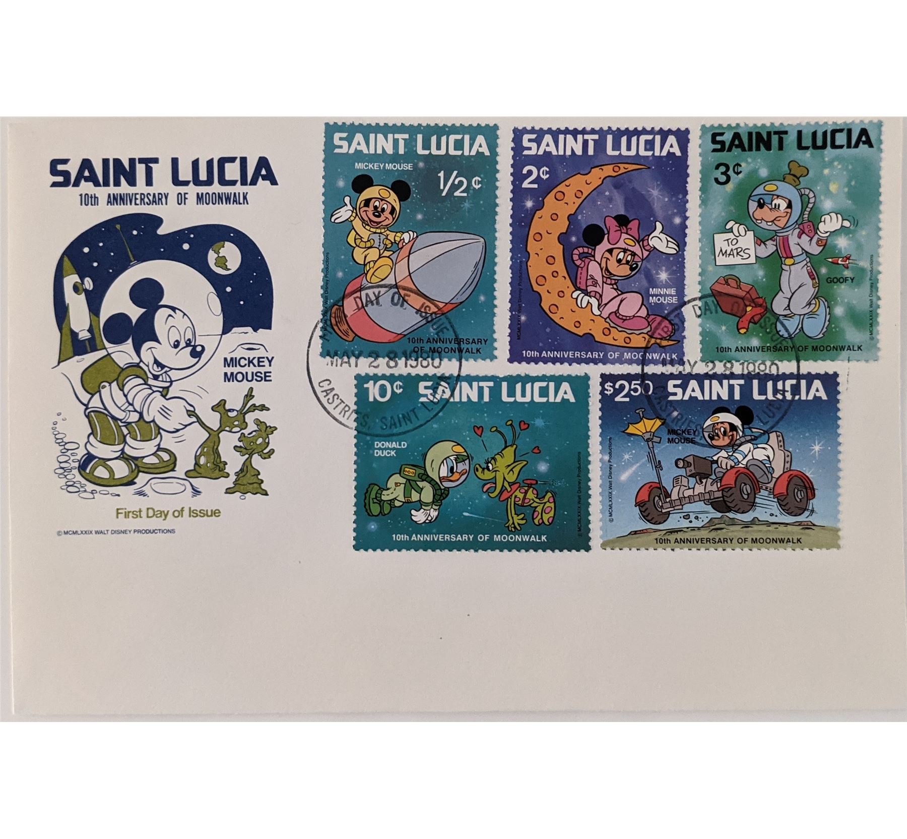 St. Lucia 1980 Disney Space Scenes First Day Cover