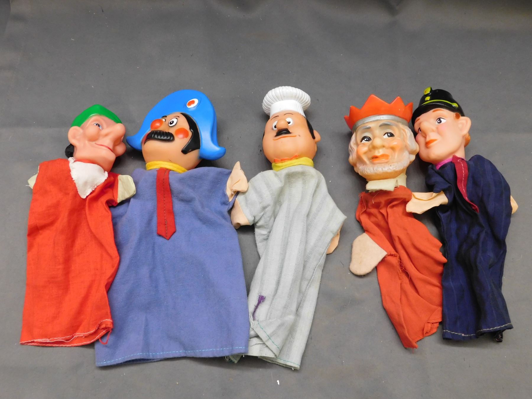 Lot of 5 Vintage Rubber Head Hand Puppets King, Policeman, Chef ...