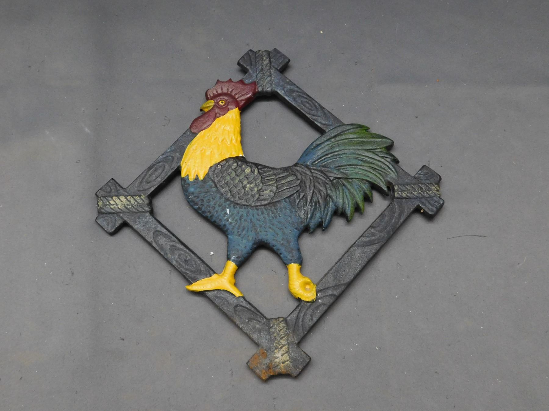 Vintage Cast Iron Rooster Trivet 8" x 8"