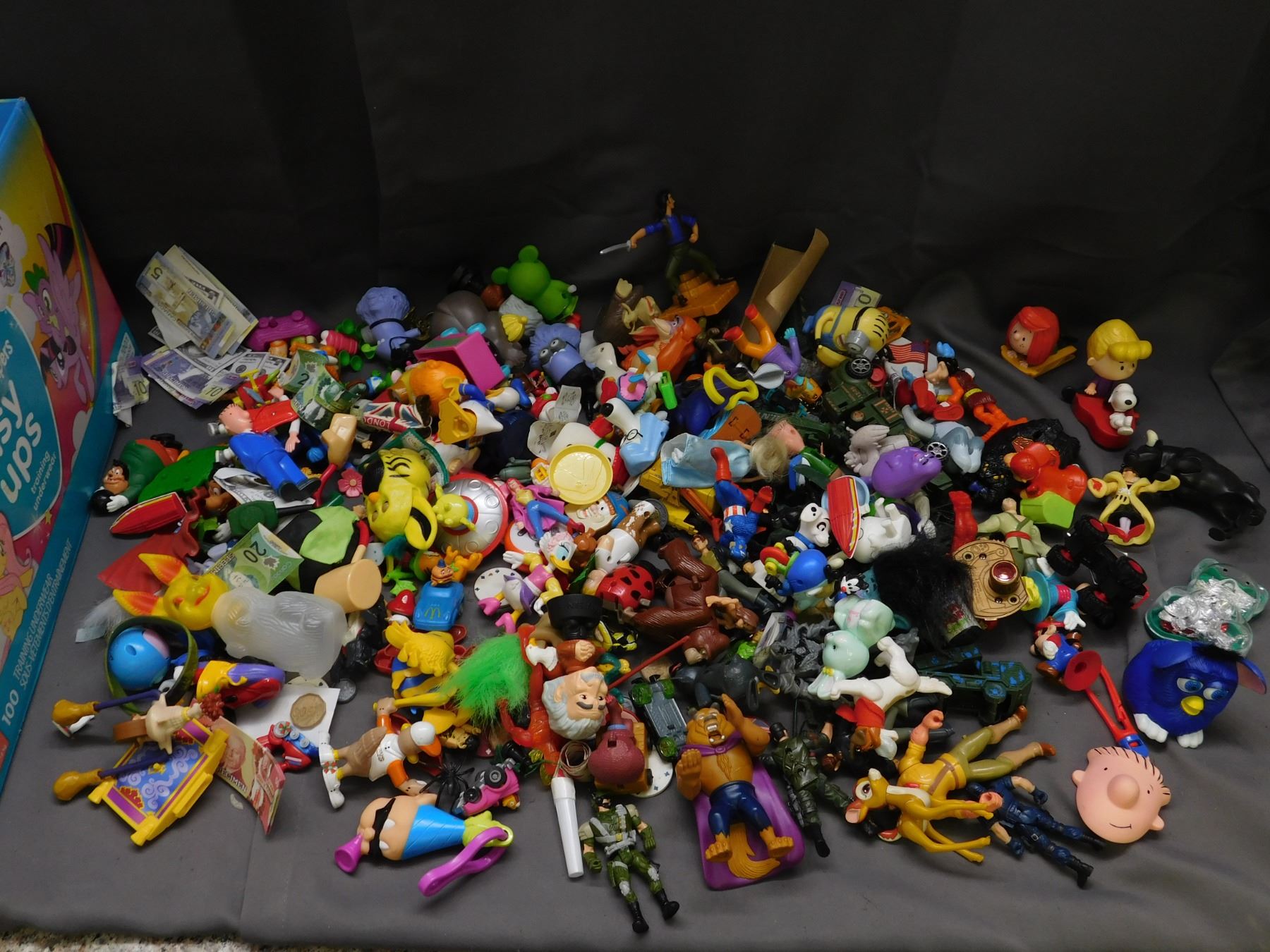 Box Full of Assorted Toys, Fast Food Premiums, Disney, Furby, Mario ...