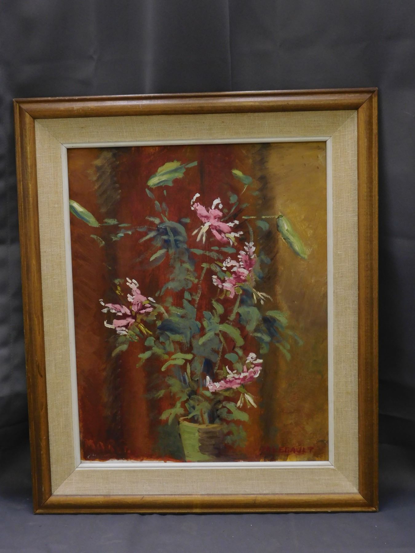 Framed Original Canvas Painting of Flowers by M. Legault?