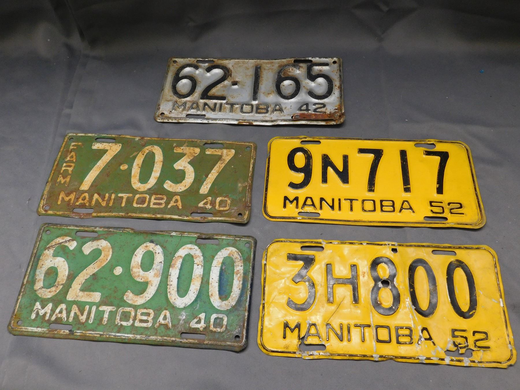 Lot of 5 Manitoba License Plates 1952, 1940, 1942
