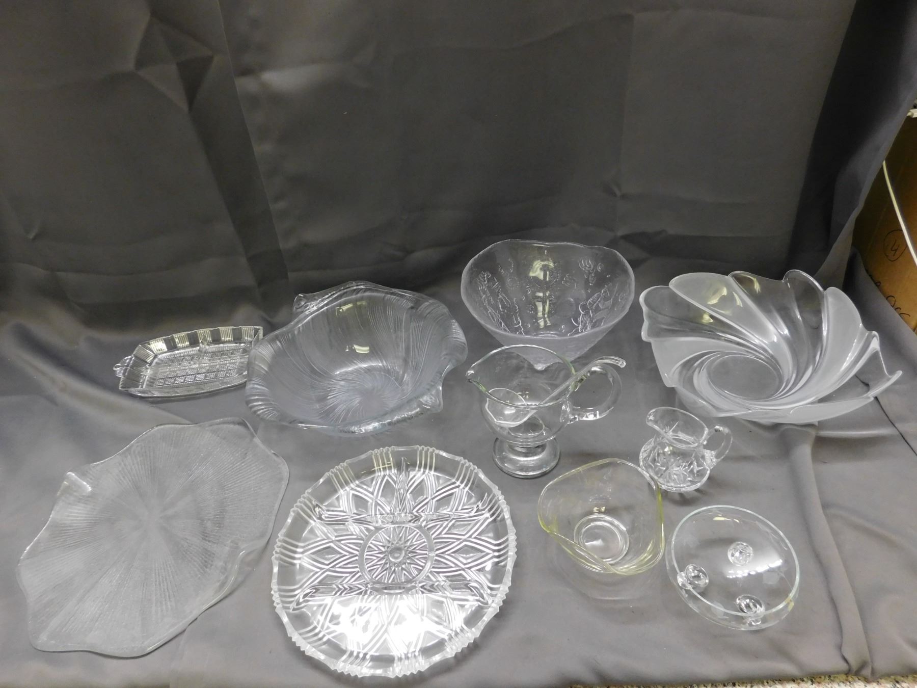 Lot of 10 Vintage Glassware Serving Pieces Trays, Bowls
