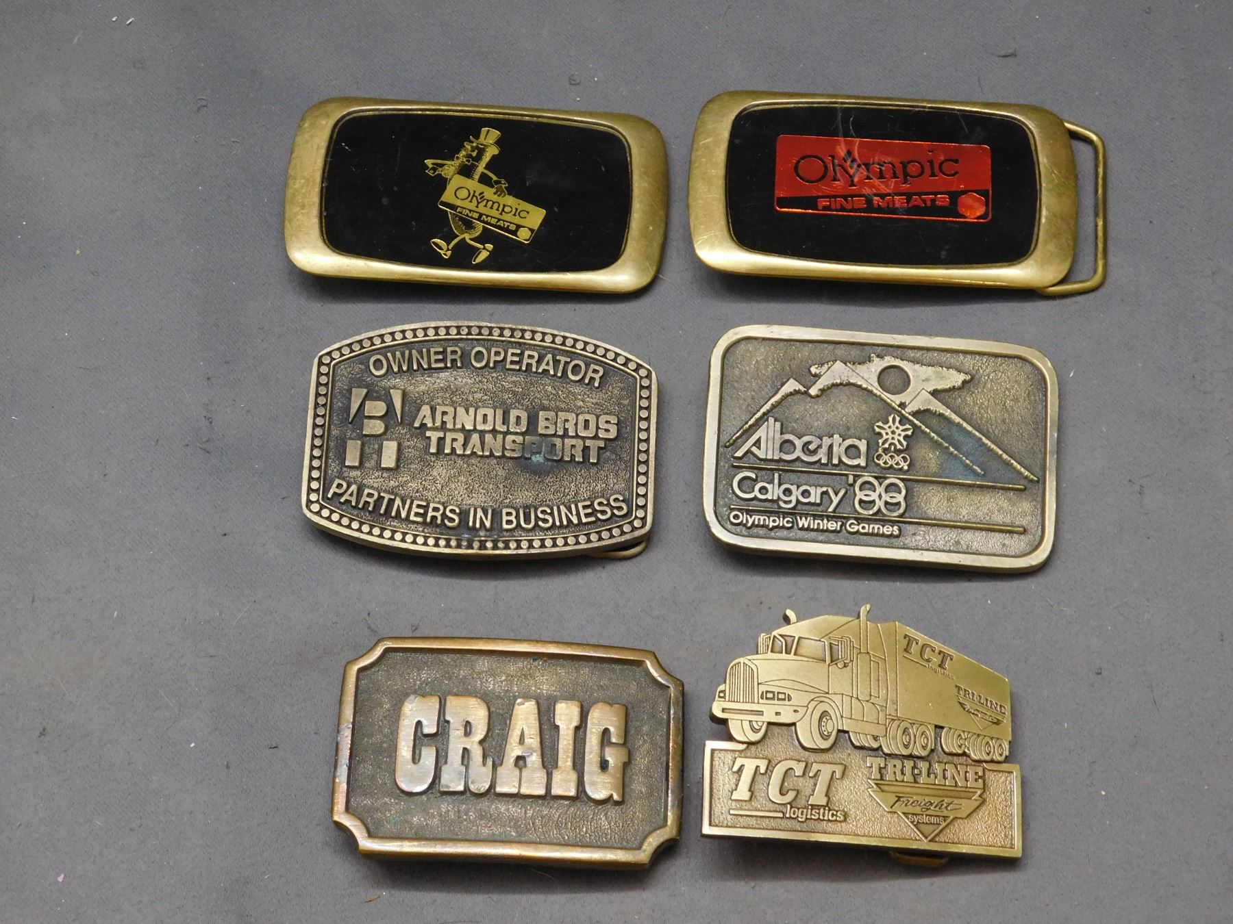 Lot of 6 Belt Buckles Olympic Fine Meats, CRAIG, Olympic Winter Games ...