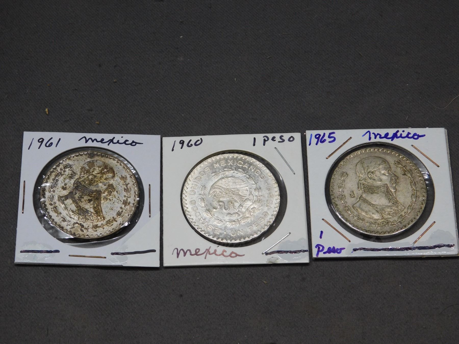 1960, 1961, 1965 Mexico Large Peso Coins