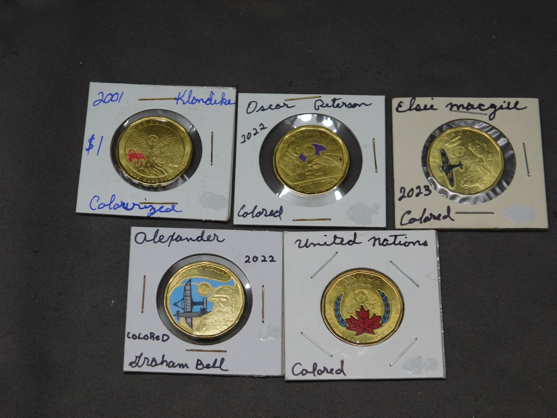 5 Assorted Canada Colored Coloured Loonie