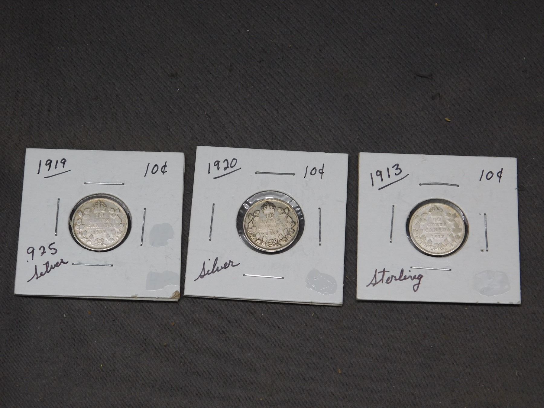 1913, 1919, 1920, Canada Silver Dimes