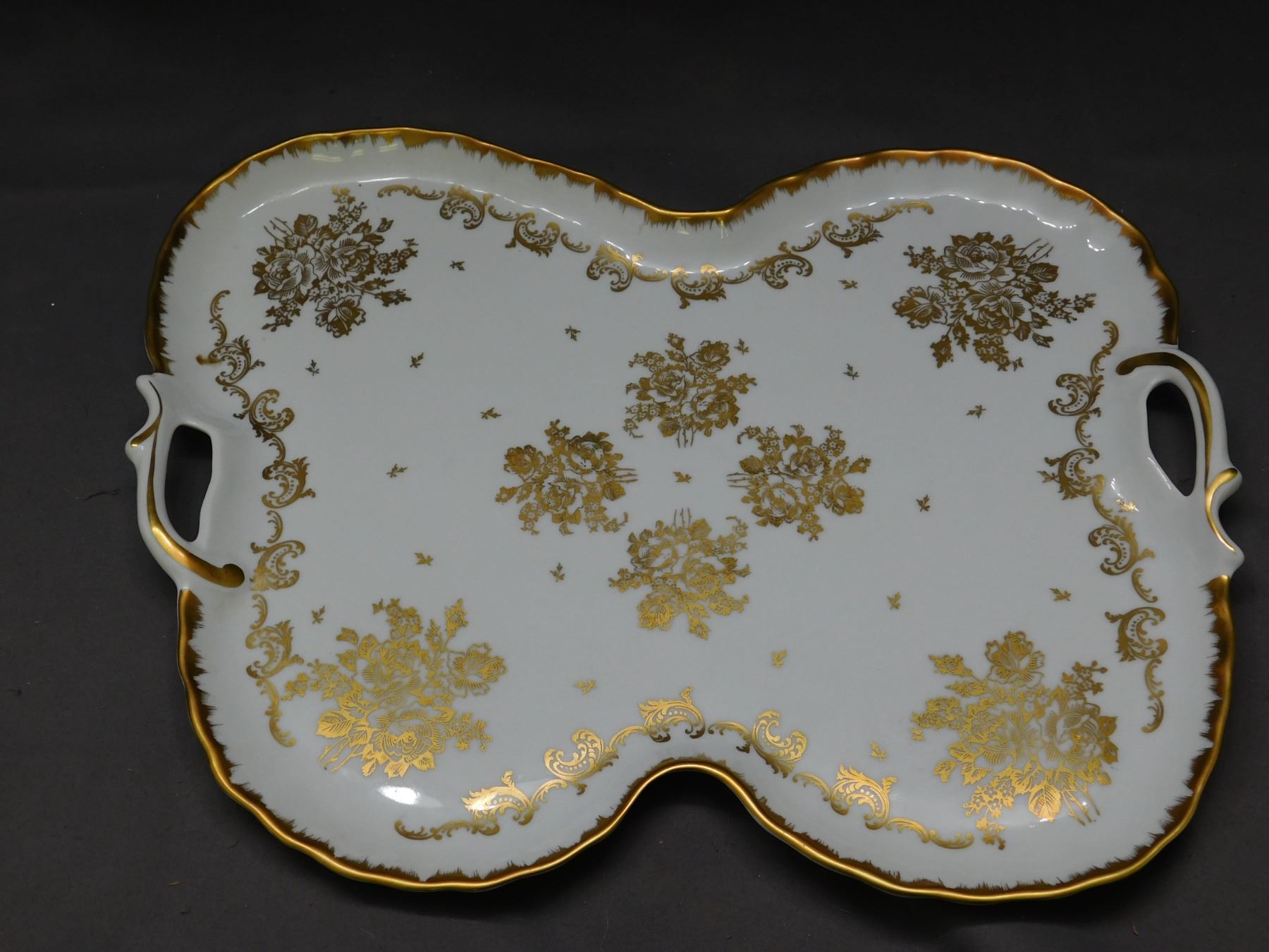 Vintage Large Porcelain Serving Tray with Handles, White w Gold ...