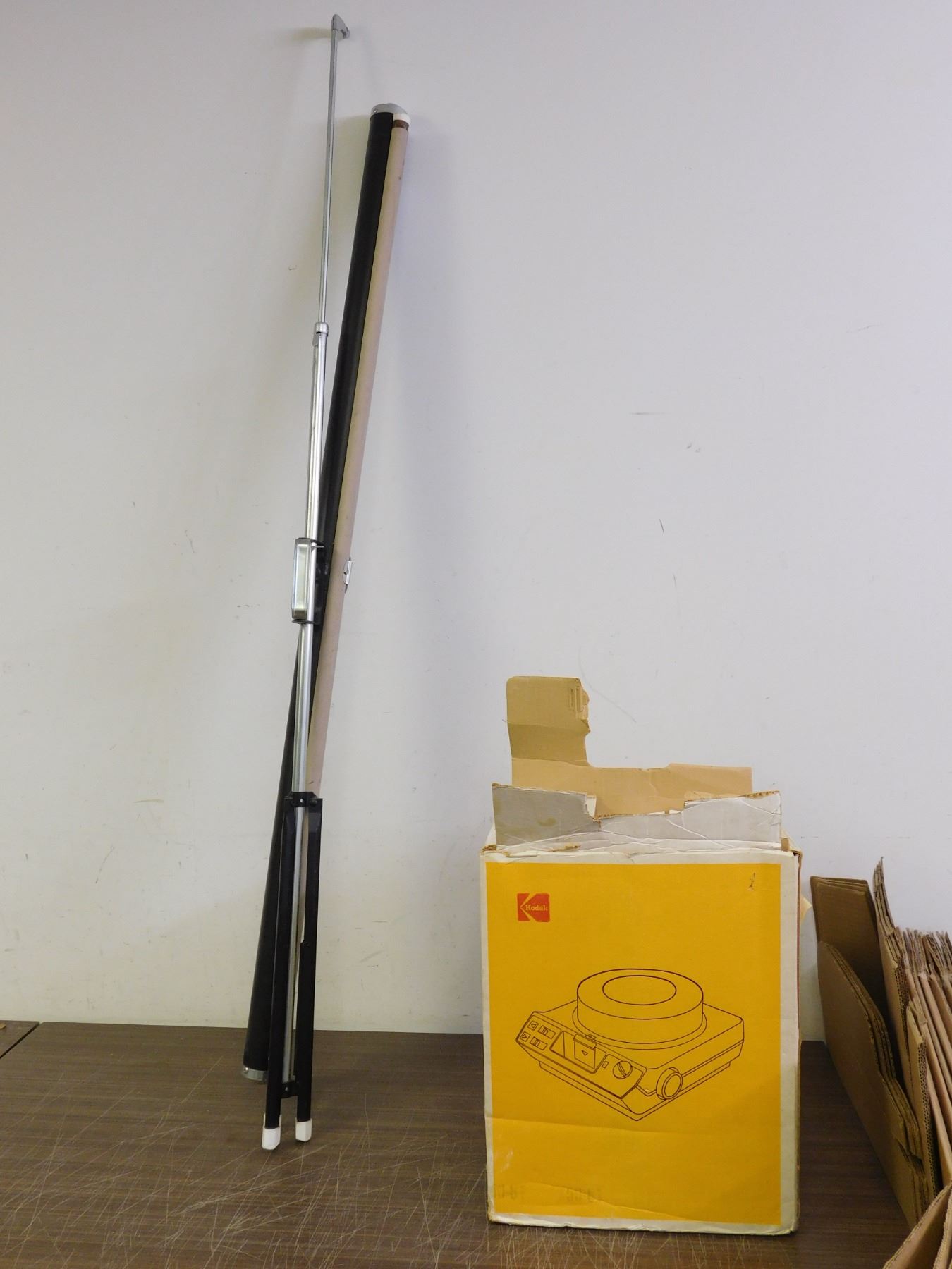 Kodak Carousel Slide Viewer and Pulldown Floor Standing Projector Screen