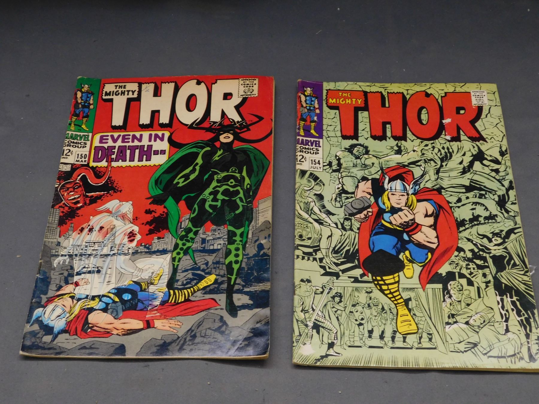 Lot of 2 Vintage Marvel 12c Comic Books THOR #150, #154