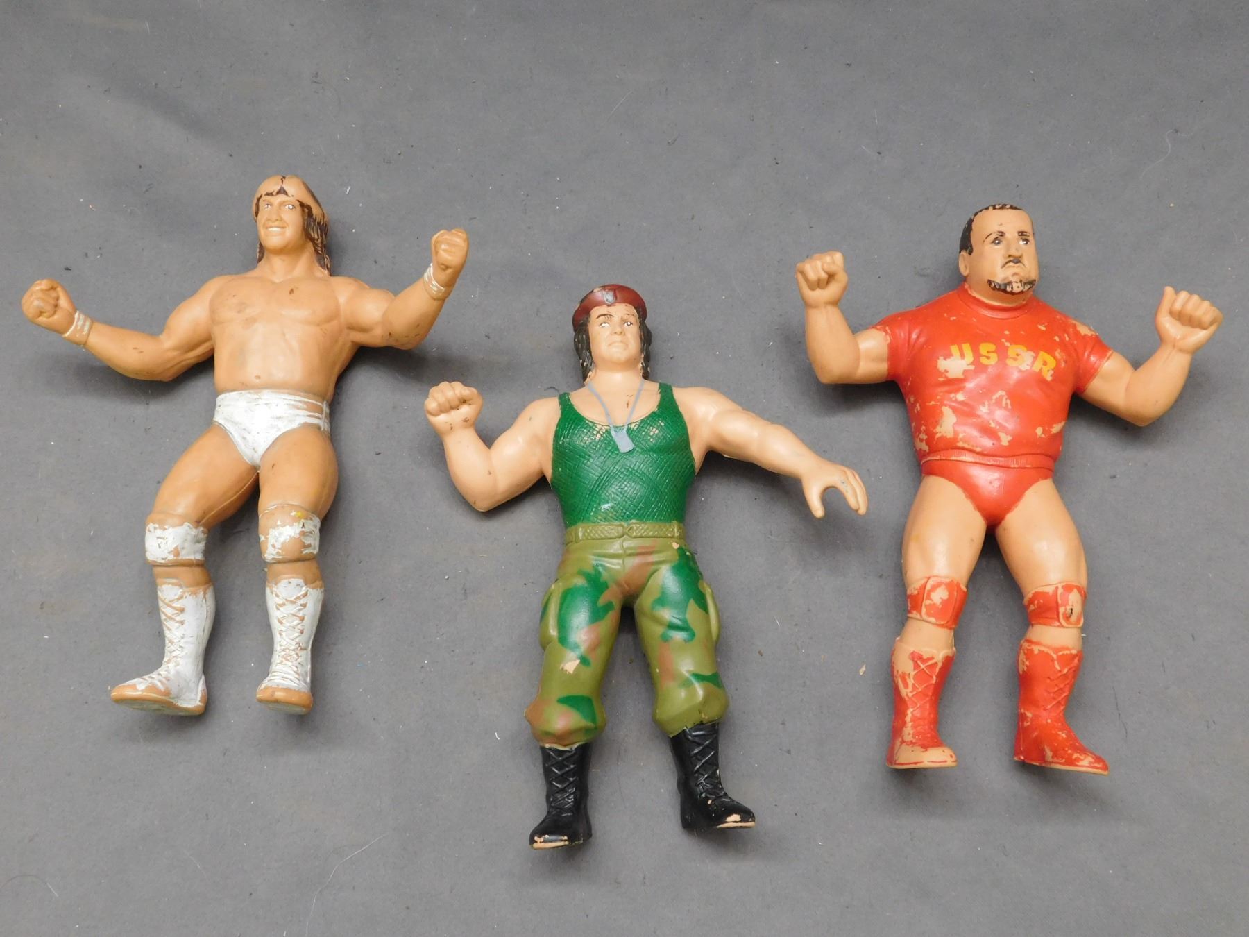 Lot of 3 WWF WWE LJN Rubber Wrestlers Titan Sports 1980s