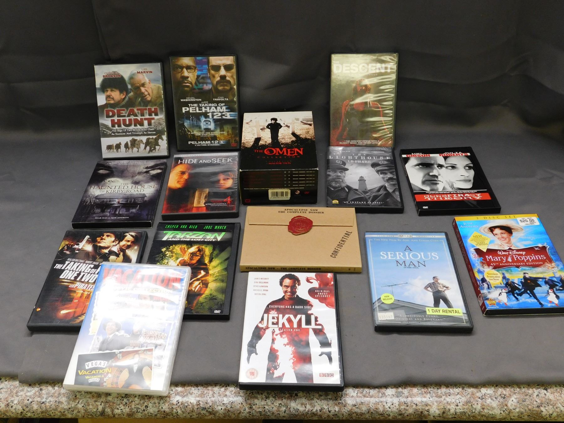 Lot of 15 DVDS The Lighthouse, A Serious Man, Descent , Tarzan, The Omen Box Set, etc