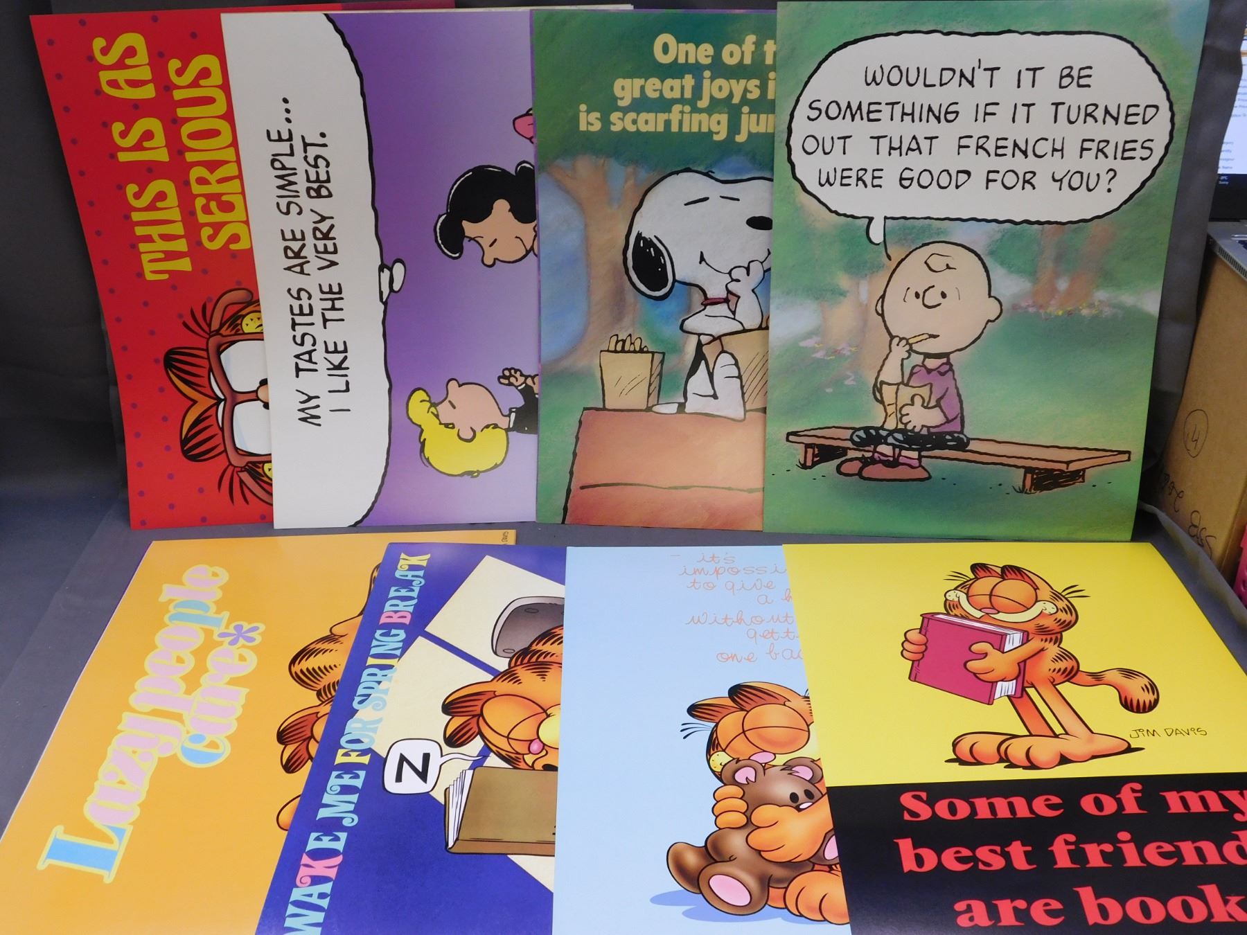 14 Posters NOS Garfield and Peanuts, Charlie Brown, Snoopy 19" x 13.5"