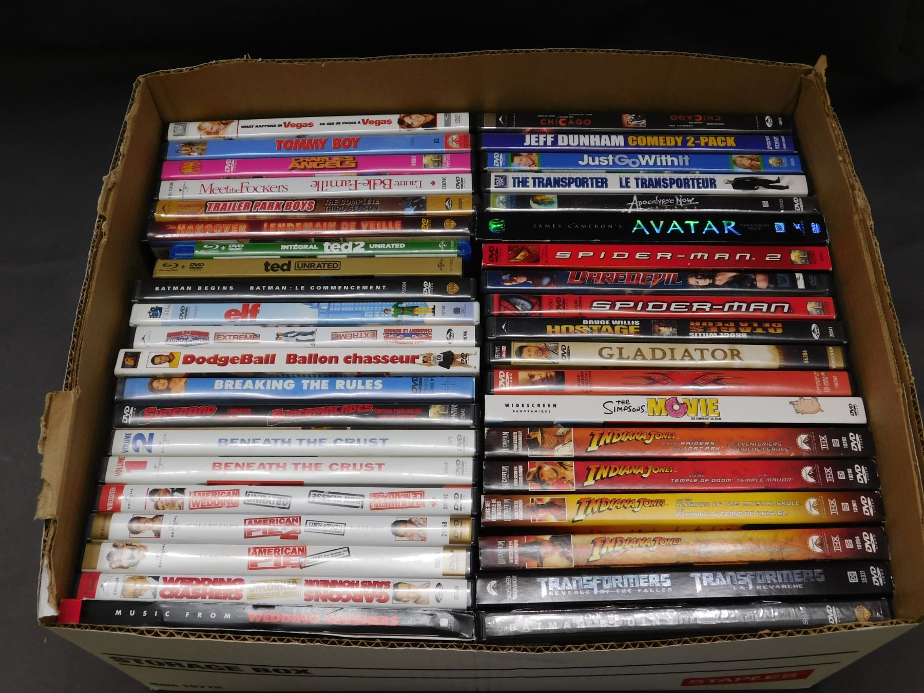 Lot of 40 DVDs Indiana Jones, Avatar, Spider-Man, American Pie, Etc