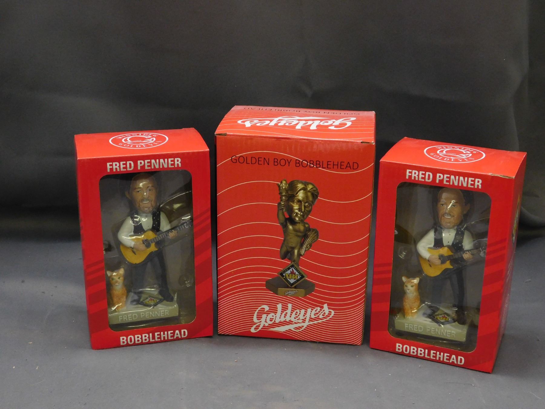 Lot of 3 Coca Cola Bobble Head Fred Penner, Goldeyes Golden Boy