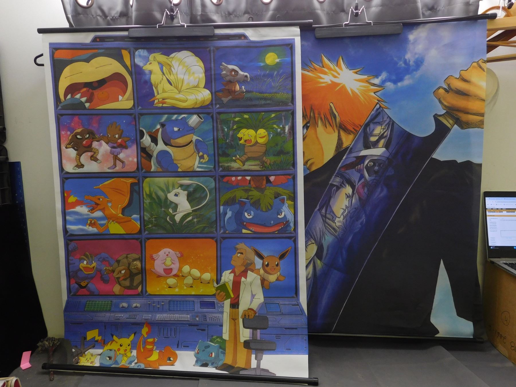 Lot of 2 Anime Wall Scrolls Pokemon and Bleach