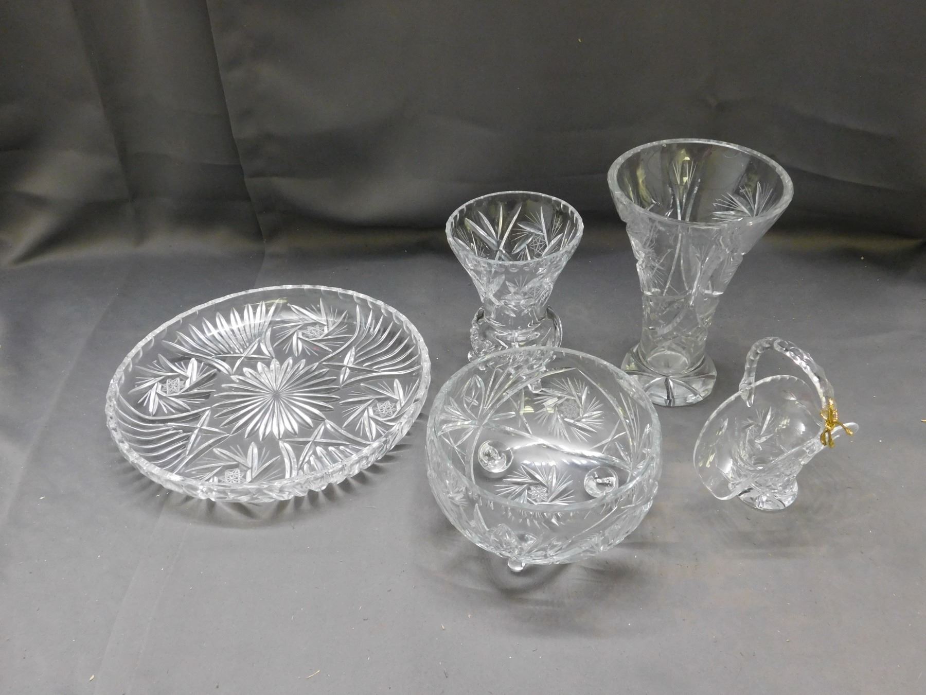 Lot of 5 Assorted Pinwheel Crystal Serving Items