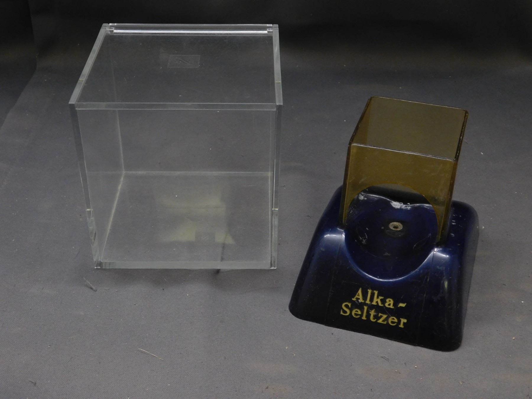 Vintage Alka Seltzer Dispenser and Acrylic Display Cube