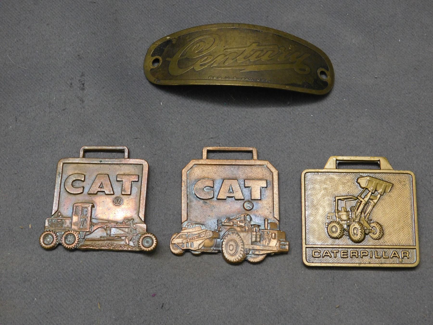 Lot of 3 Vintage Caterpillar Watch Fobs & Vintage Badge