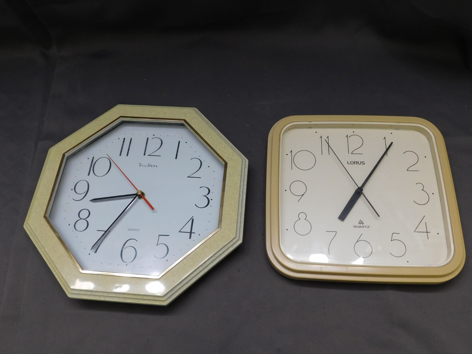 Lot of 2 Plastic Wall Clocks Lorus & Tradition Quartz