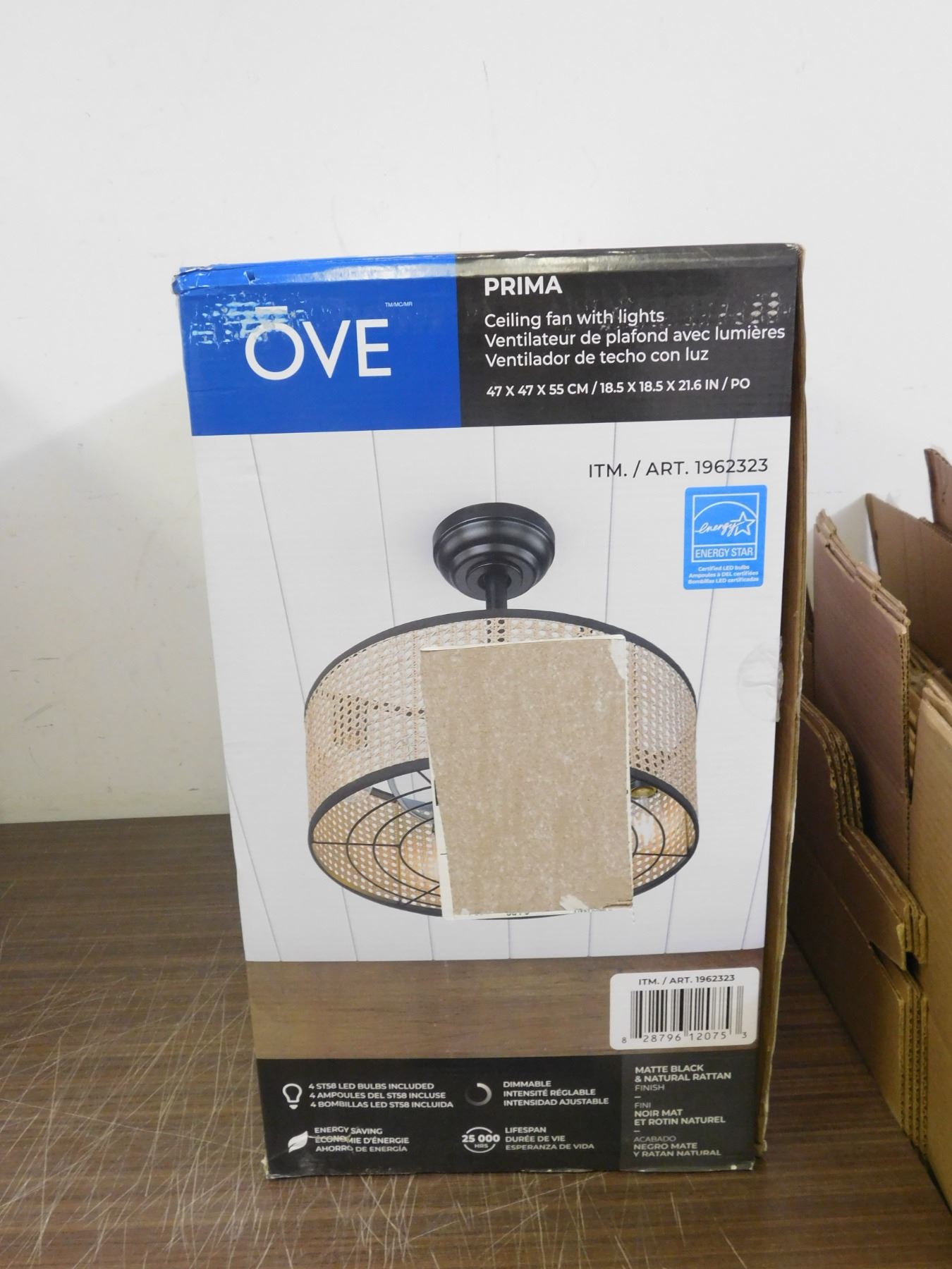 PRIMA OVE Ceiling Fan with Lights Metal and Wicker Design NEW / RETURN ...