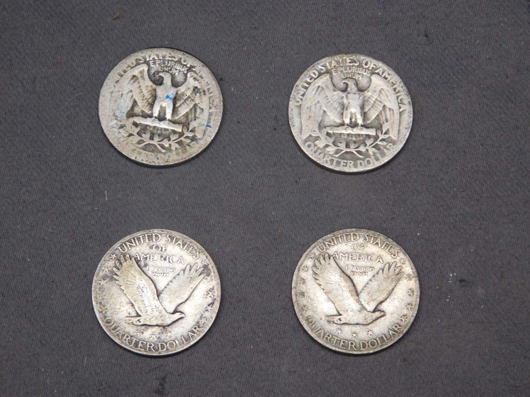 Lot of 4 US Silver Quarters 1925, 27, 40 and 43 Low Grade