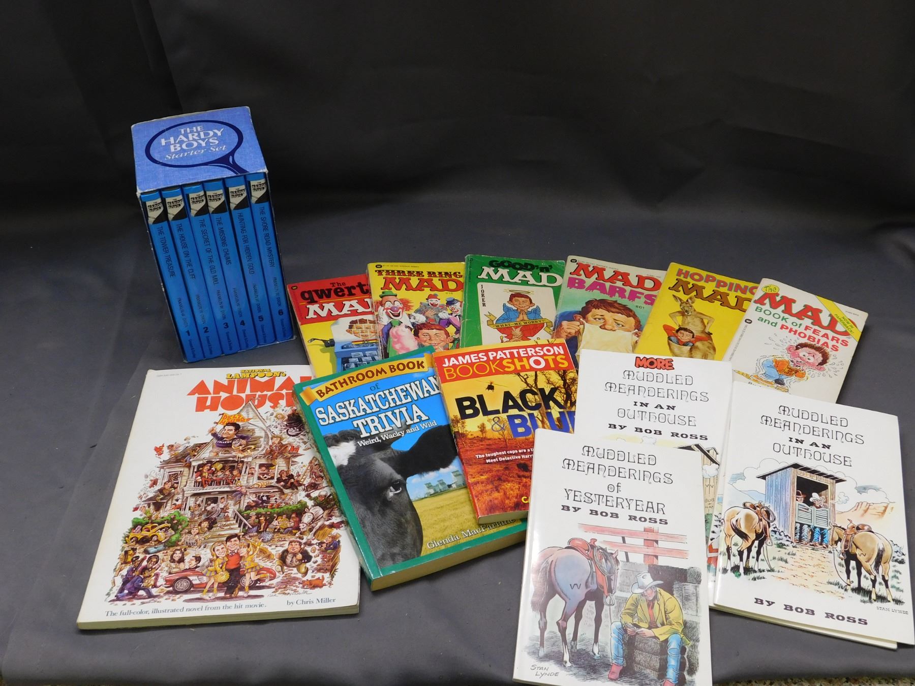 Lot of MAD and Hardy Boys Books, National Lampoon Animal House, Bob Ross