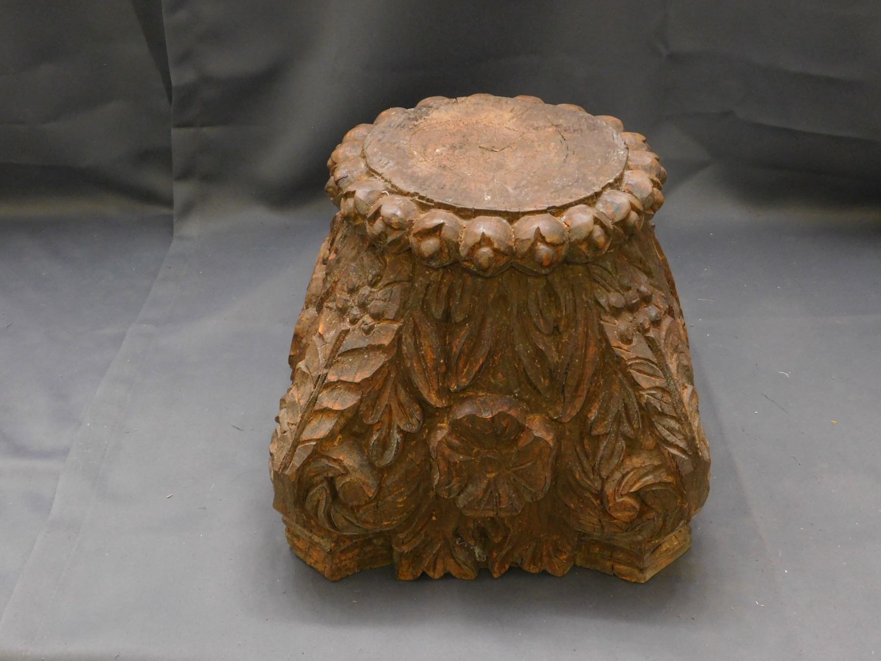 Antique Wooden Pillar Column Hand Carved Flower Pedestal Tree Trunk